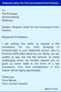 Application for Fee Concession Due to Financial Problems