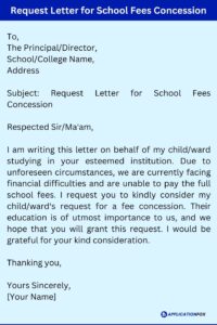 Application for Fee Concession Due to Financial Problems