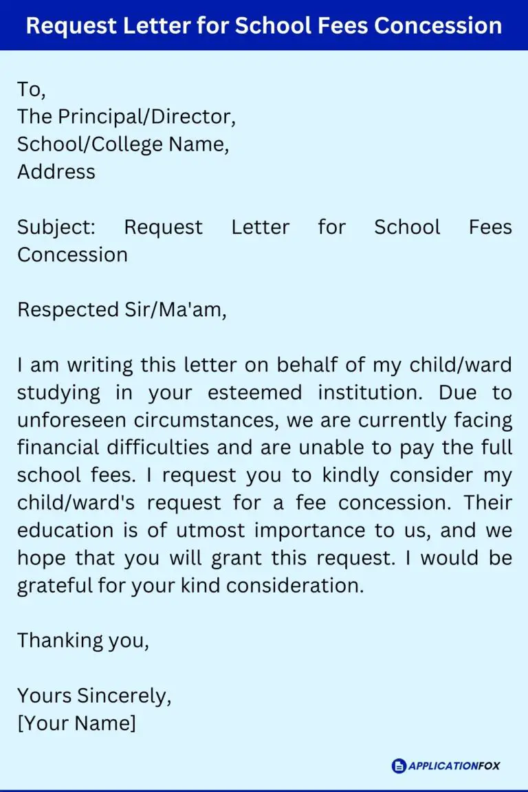 Application for Fee Concession Due to Financial Problems