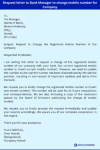 (11+) - Application for Change Mobile Number in Bank Account