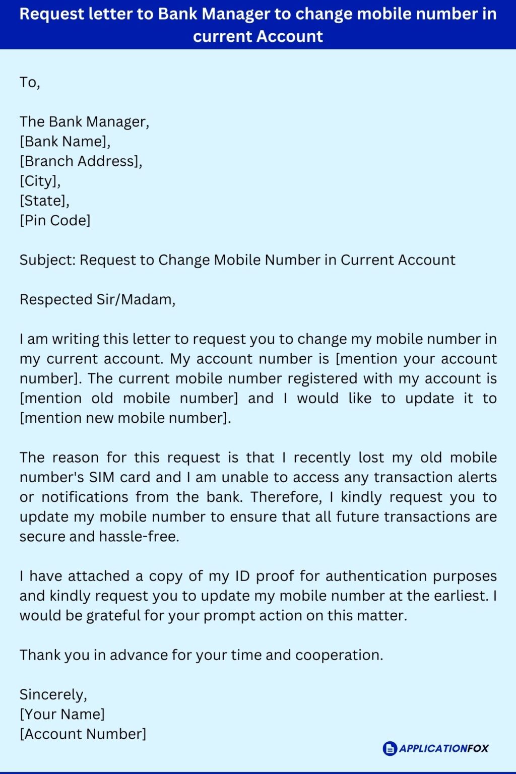 (11+) - Application for Change Mobile Number in Bank Account