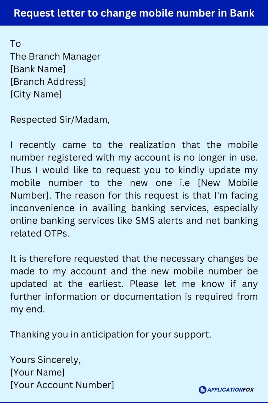 (11+) - Application for Change Mobile Number in Bank Account