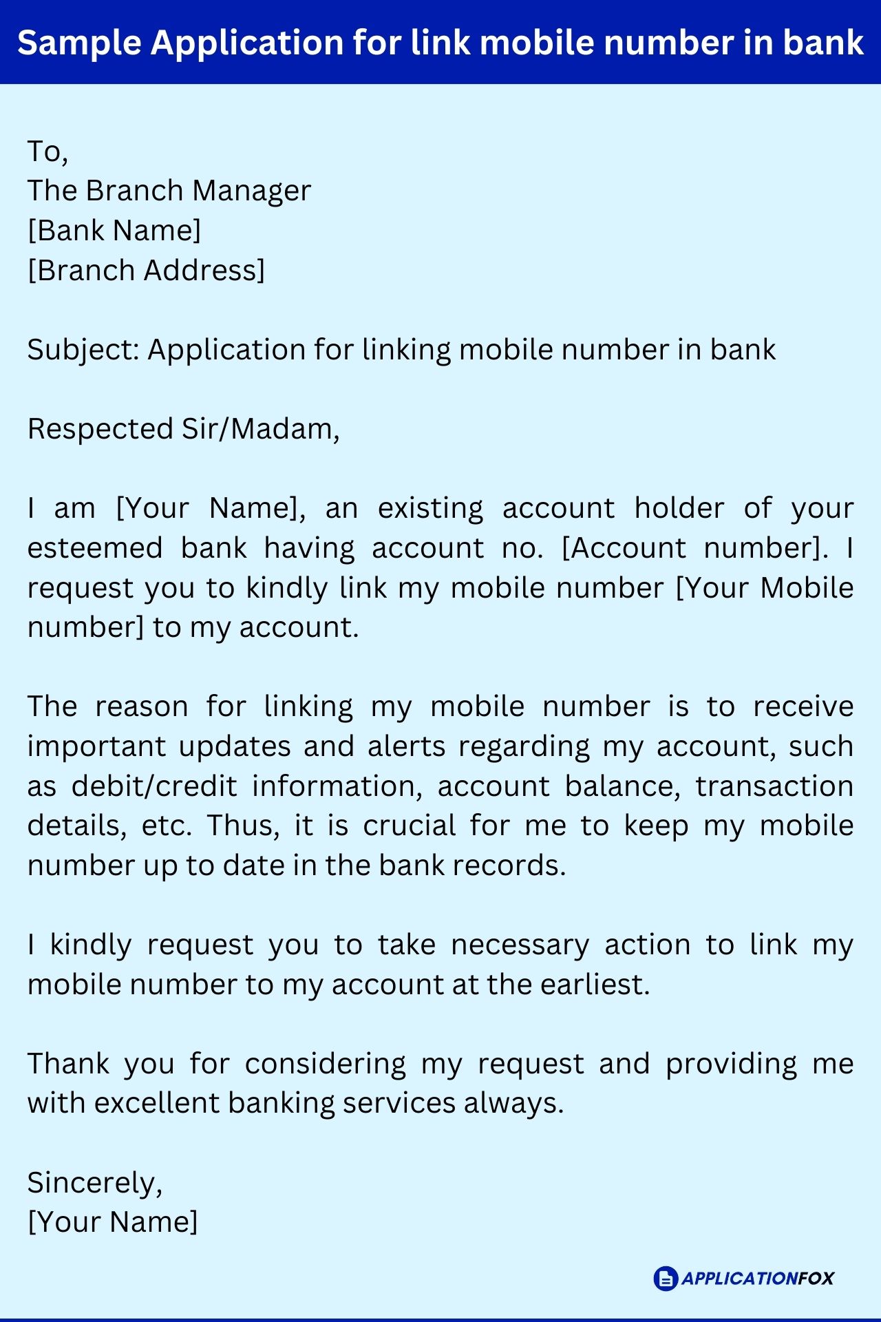 (6+) Application for Mobile Number Registration in Bank