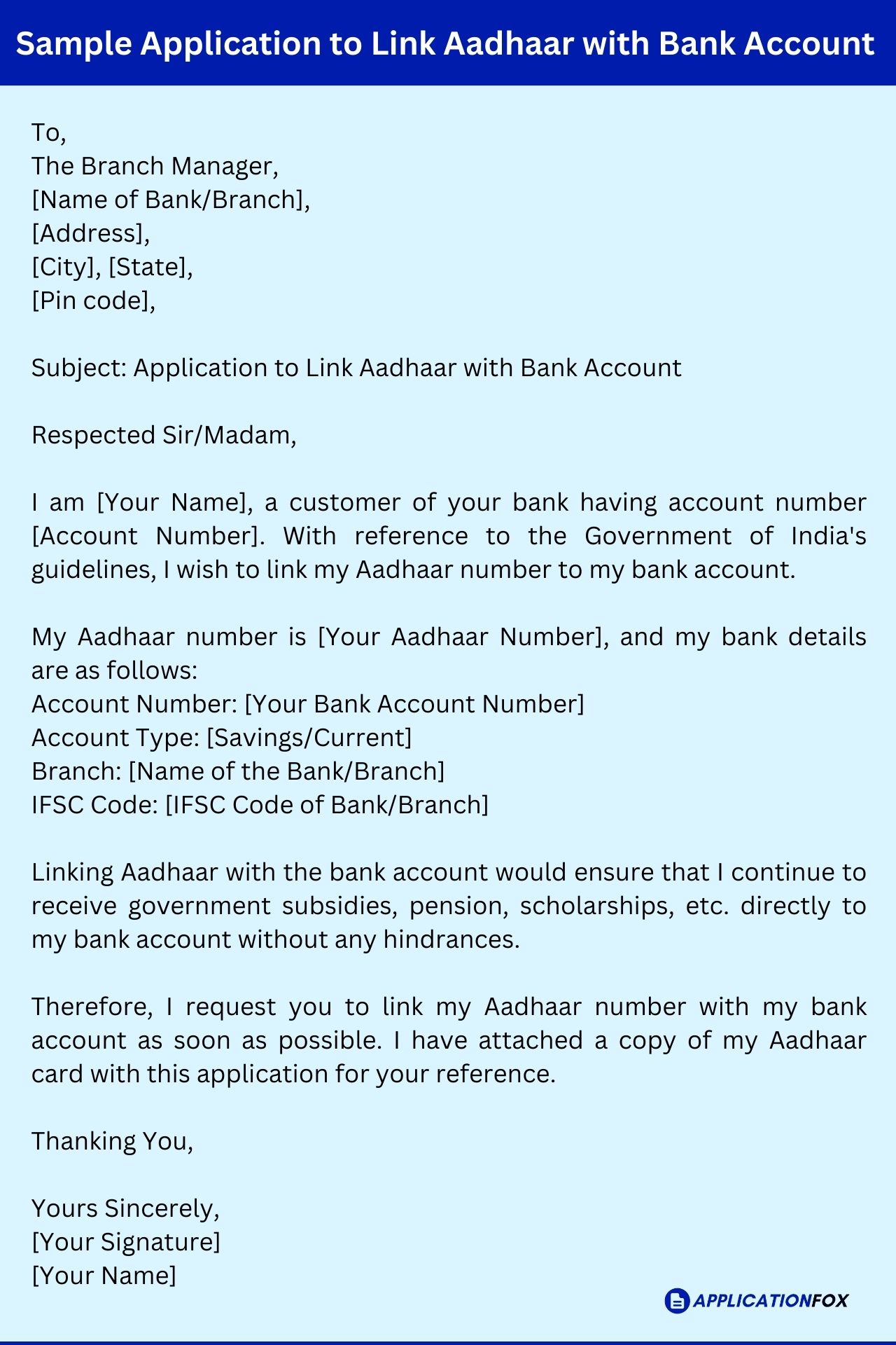 (7+) - Application for Linking Aadhaar with Bank Account
