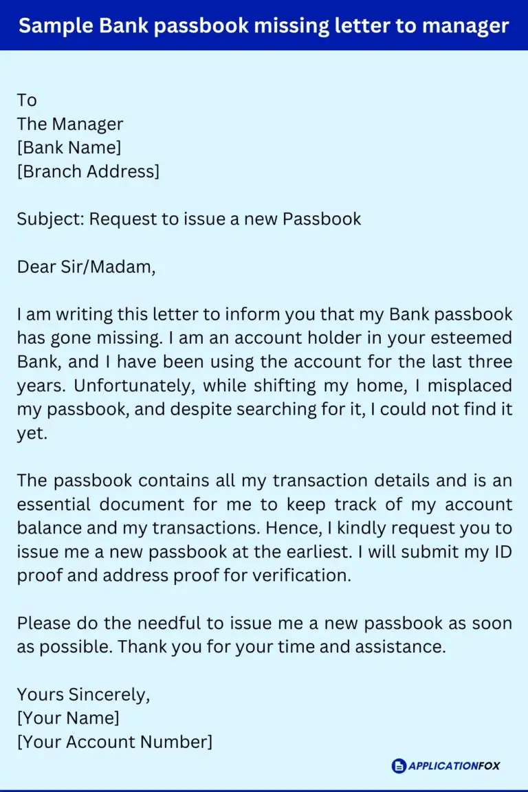 (8+ Samples) - Bank Passbook Missing Letter