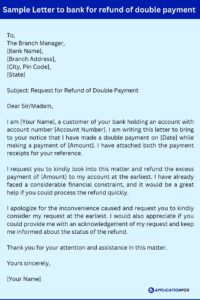 (8+) Application to the Bank Manager for Refund of Money