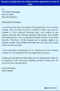 (6+) Application for Mobile Number Registration in Bank