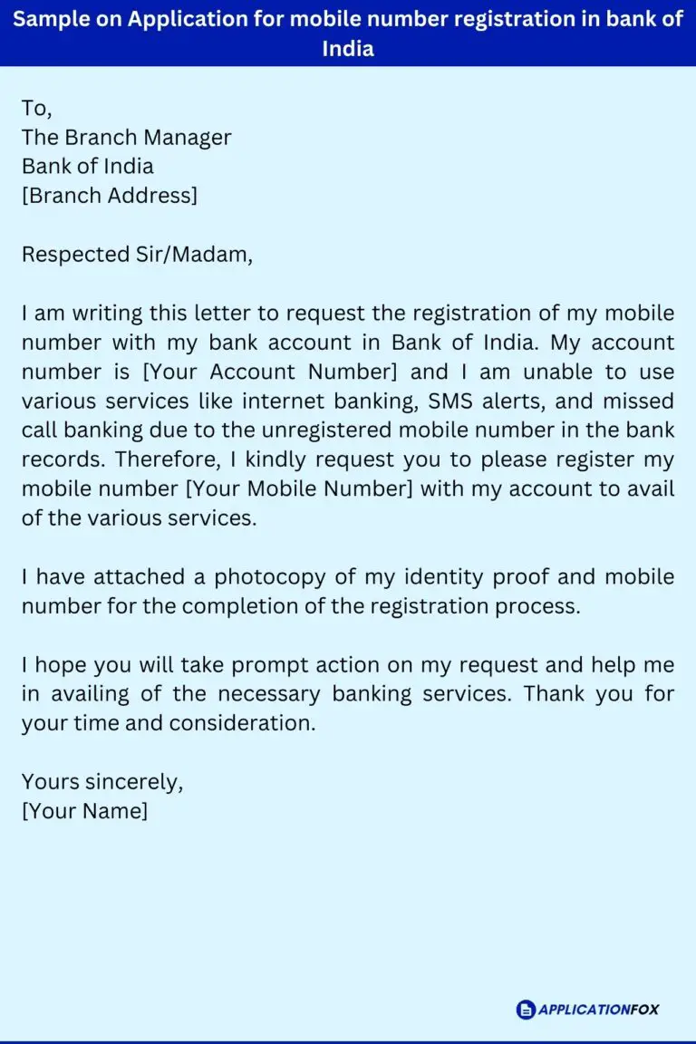 (6+) Application for Mobile Number Registration in Bank