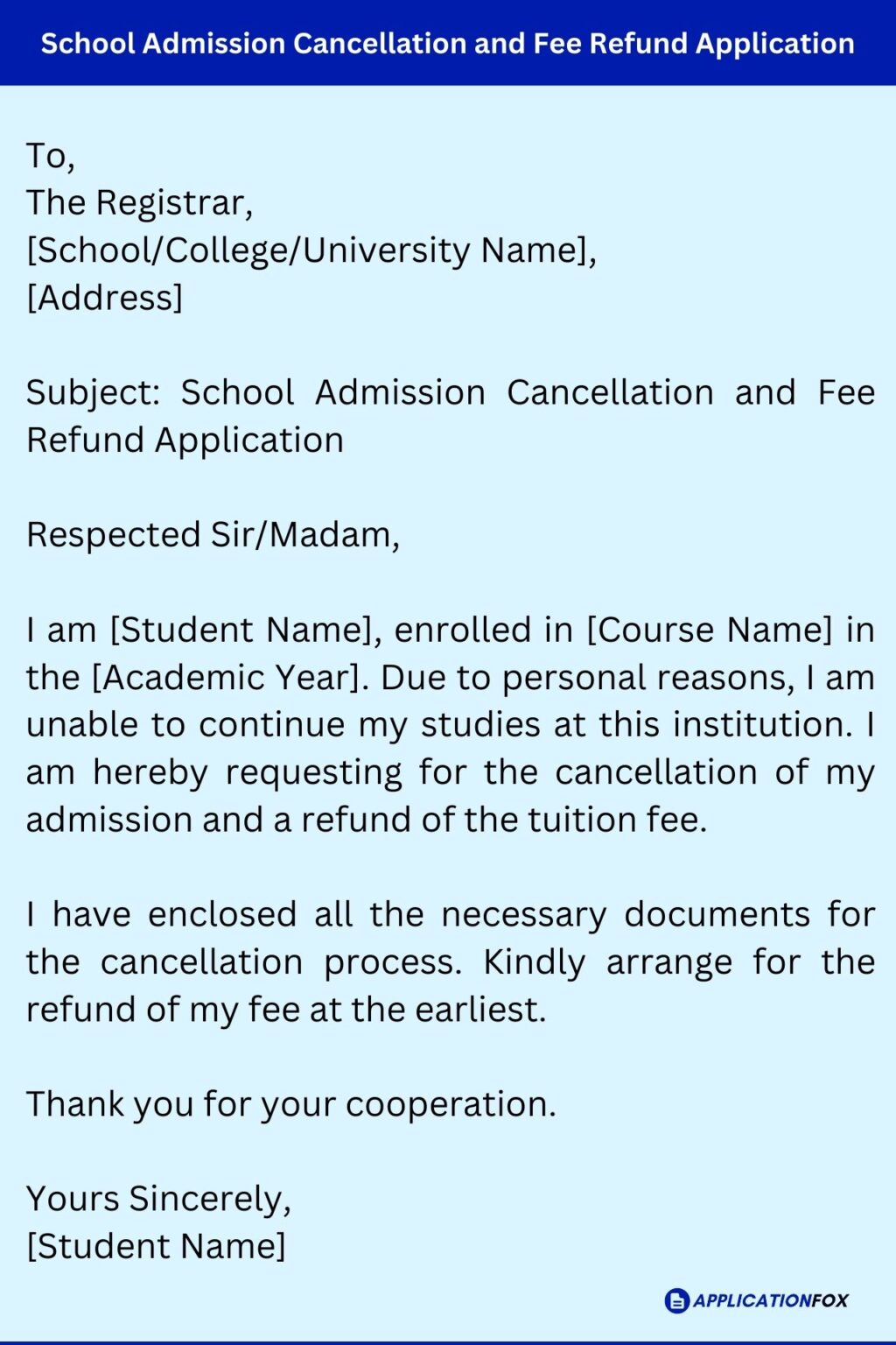 (5+ Samples) Application for Cancellation of Admission