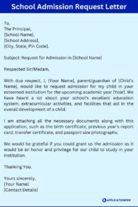 (9+ Samples) Application for School Admission