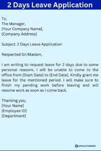 (9 Samples) Leave Application for 2 Days