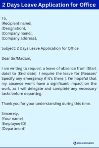 (9 Samples) Leave Application for 2 Days