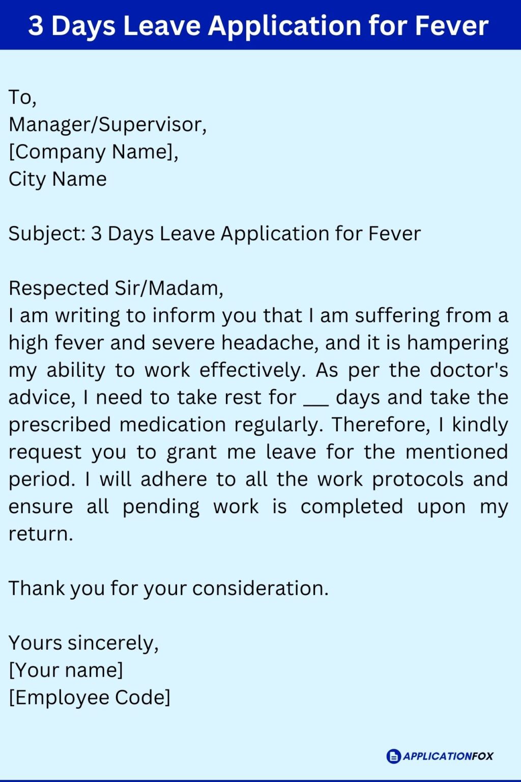 (9 Samples) Leave Application for Fever