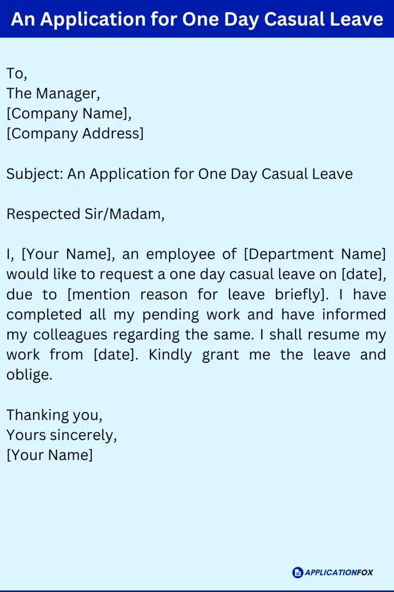 (5+ Samples) One Day Casual Leave Application