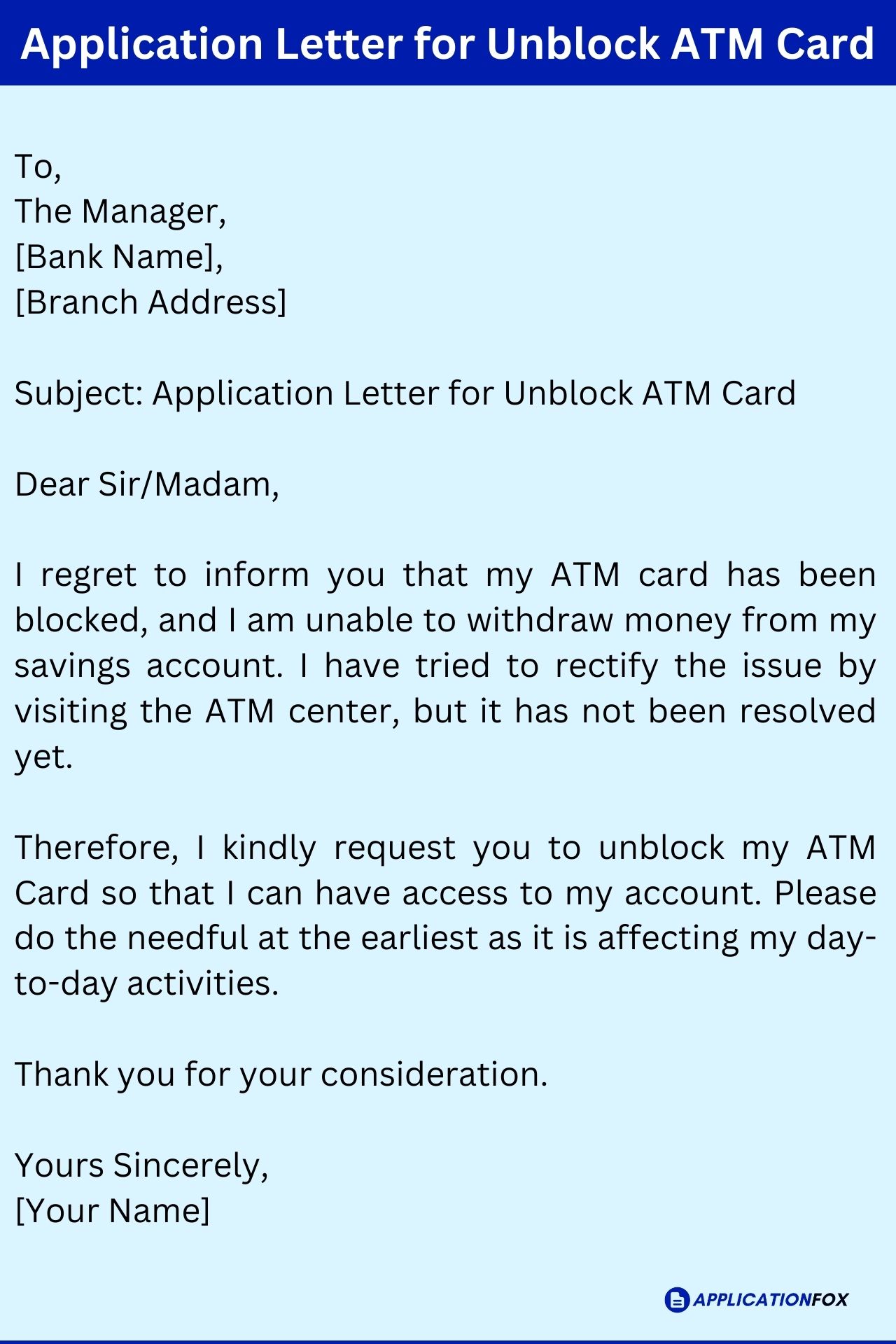 3 Samples Application For Unblock Atm Card 3 Samples Application For Unblock Atm Card