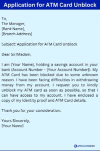(3+ Samples) Application for Unblock Atm Card