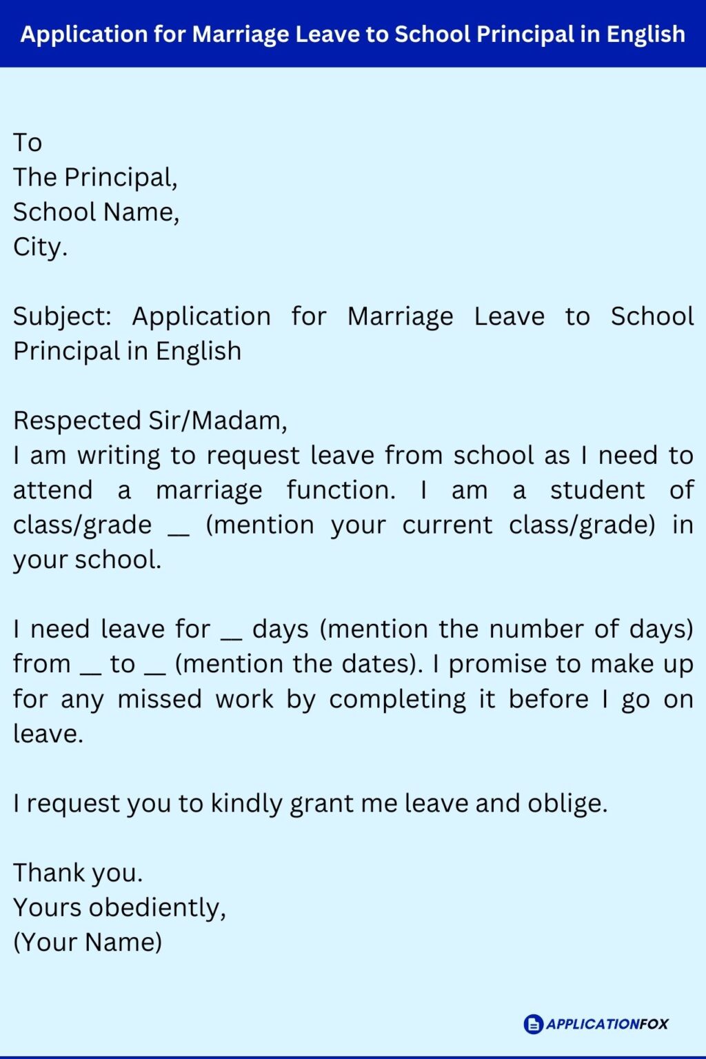 (13 Samples) Application for leave in School for Marriage