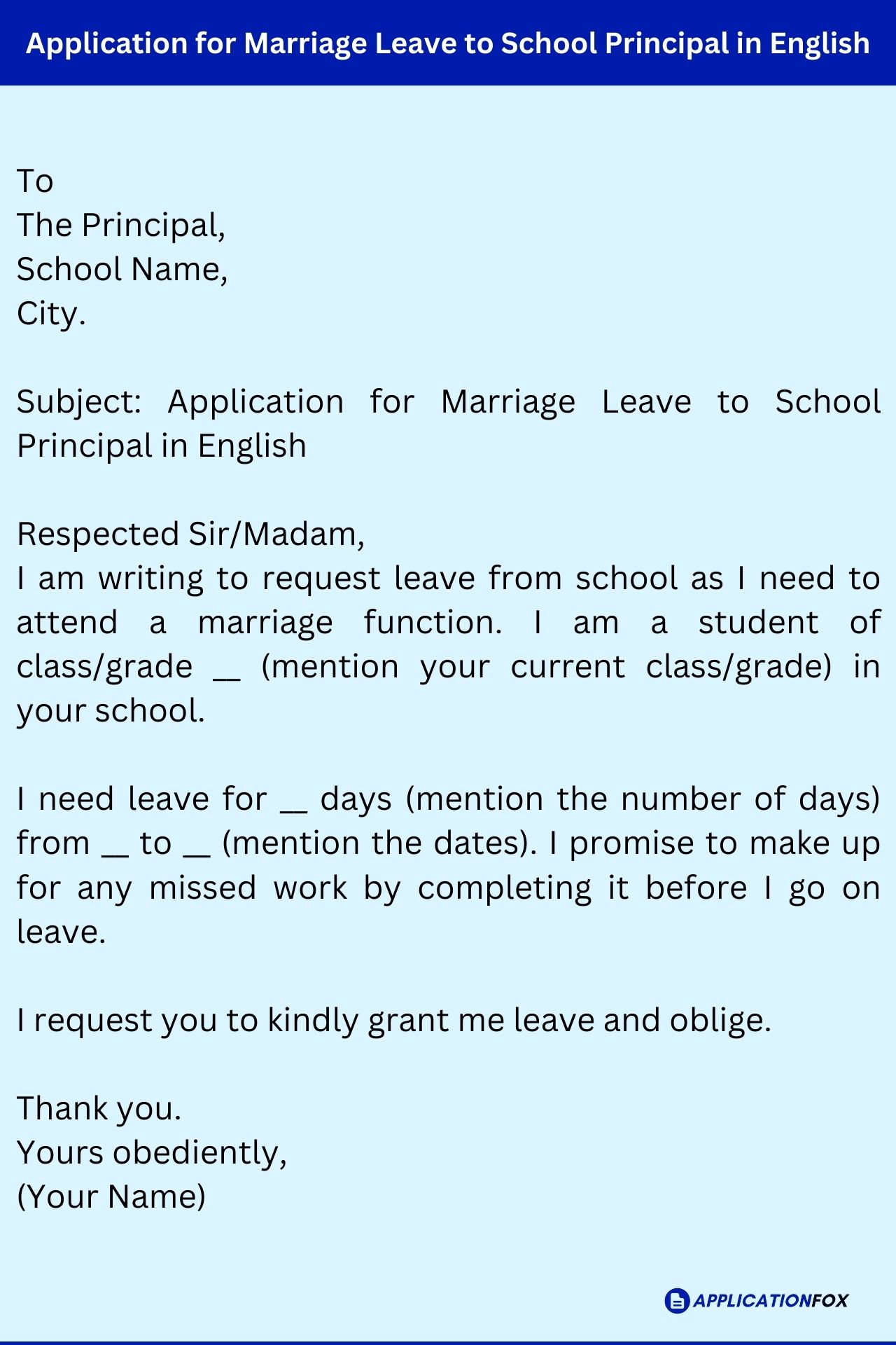 (13 Samples) Application for leave in School for Marriage