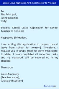 (13 Samples) Leave Application for School Teacher to Principa