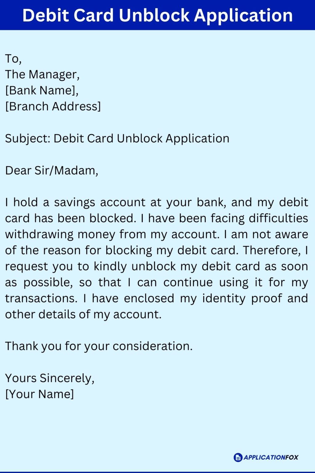 (3+ Samples) Application for Unblock Atm Card