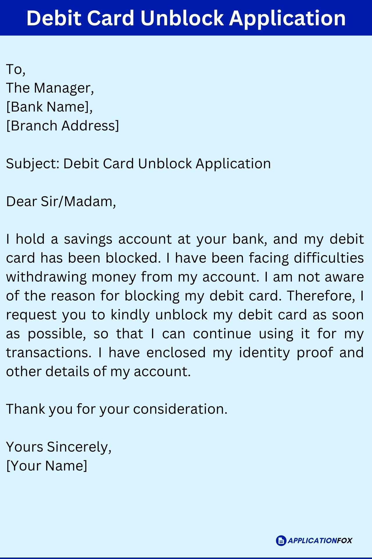(3+ Samples) Application for Unblock Atm Card