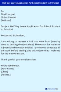 (3 Samples) Half Day Leave Application to Principal