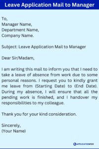 (7+ Samples) Leave Application Mail