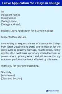 (9 Samples) Leave Application for 2 Days