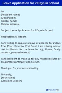 (9 Samples) Leave Application for 2 Days