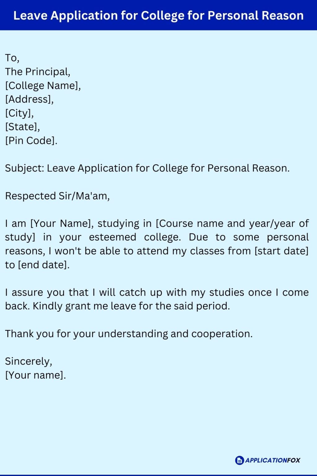 (9 Samples) Leave Application for College