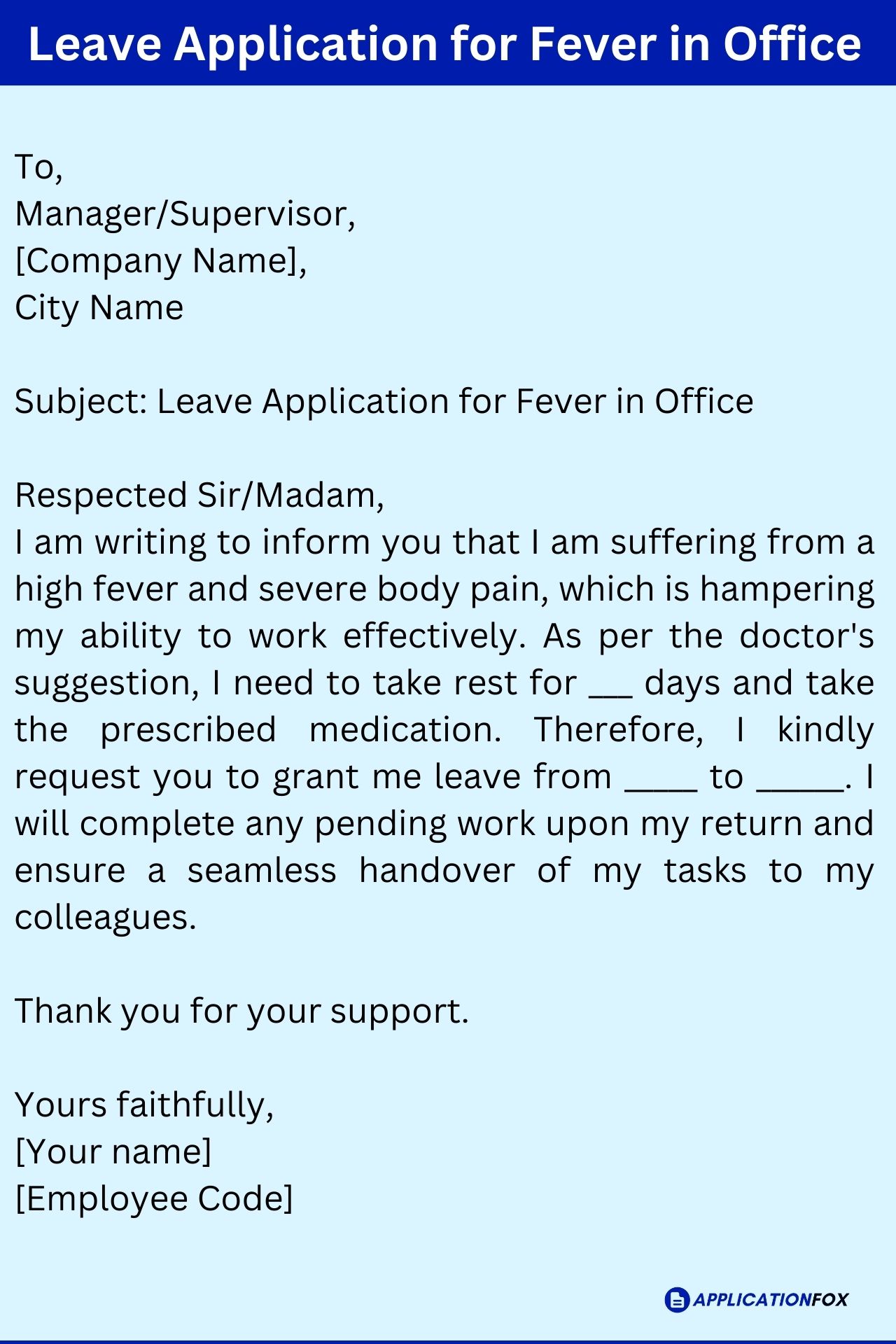 (9 Samples) Leave Application for Fever