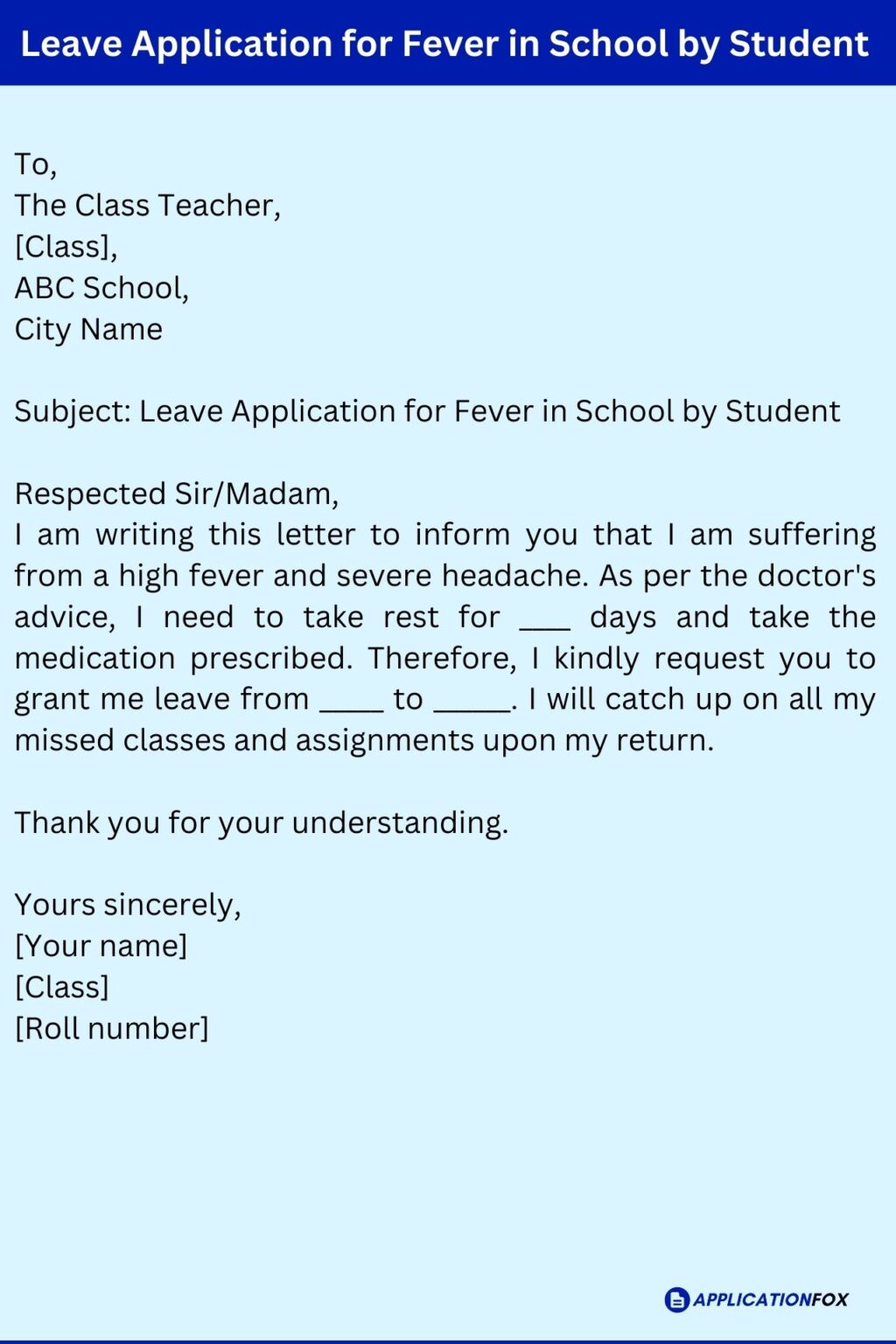 (9 Samples) Leave Application for Fever