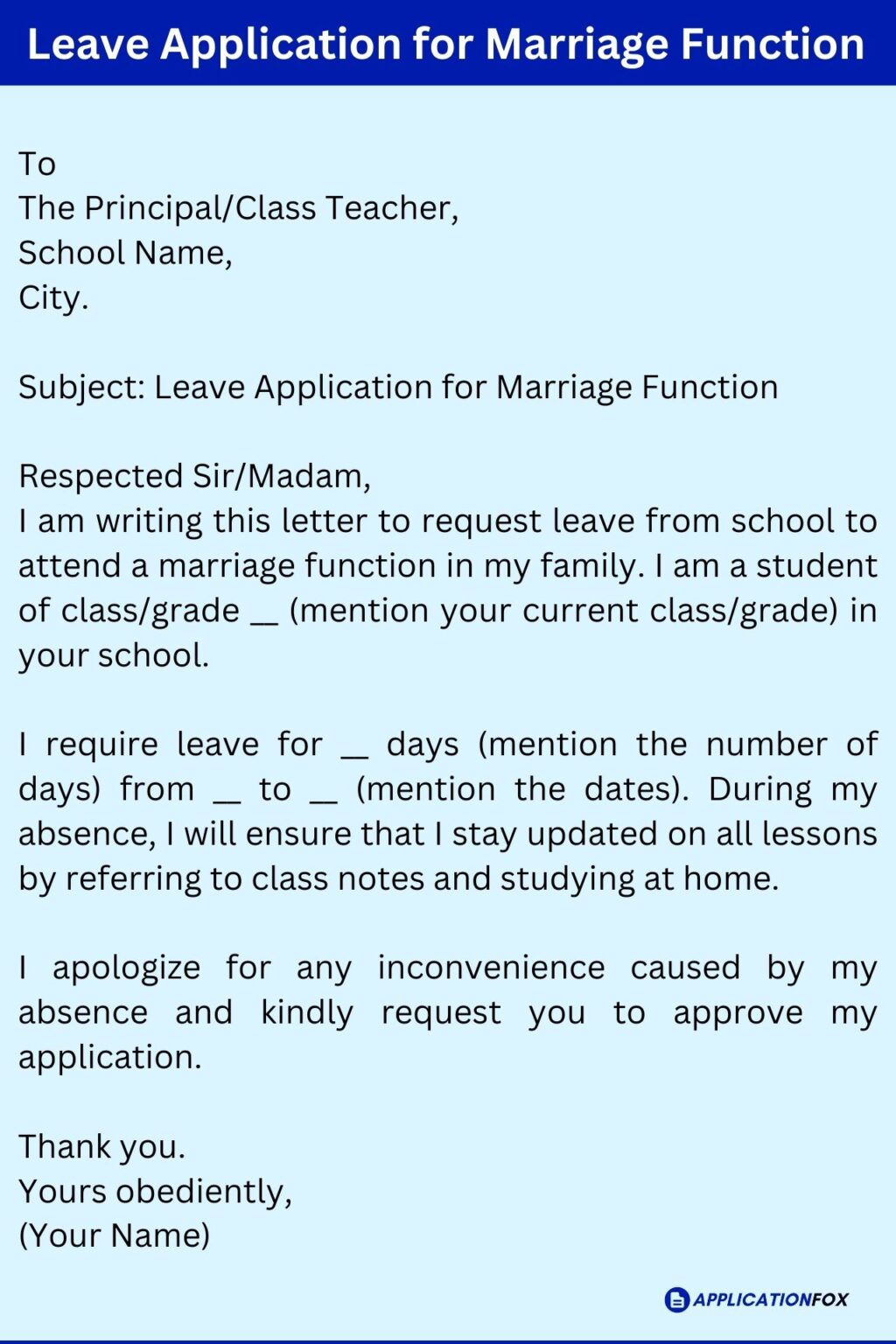 (13 Samples) Application for leave in School for Marriage