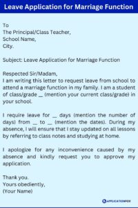 (13 Samples) Application for leave in School for Marriage
