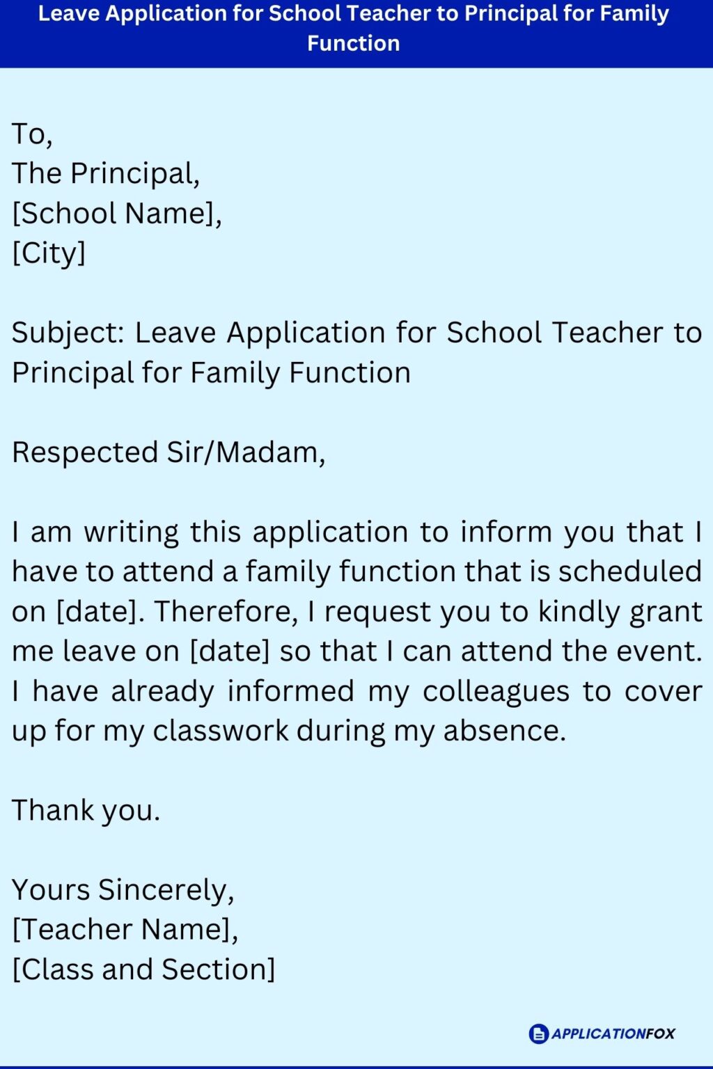 (13 Samples) Leave Application for School Teacher to Principa