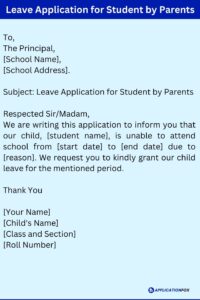 (7 Samples) Leave Application for Student