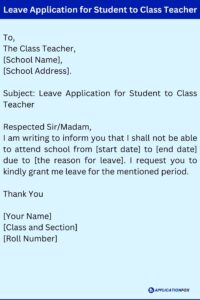 (7 Samples) Leave Application for Student