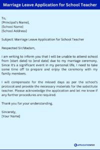 (3+ Samples) Marriage Leave Application for School
