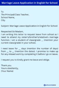 (13 Samples) Application for leave in School for Marriage