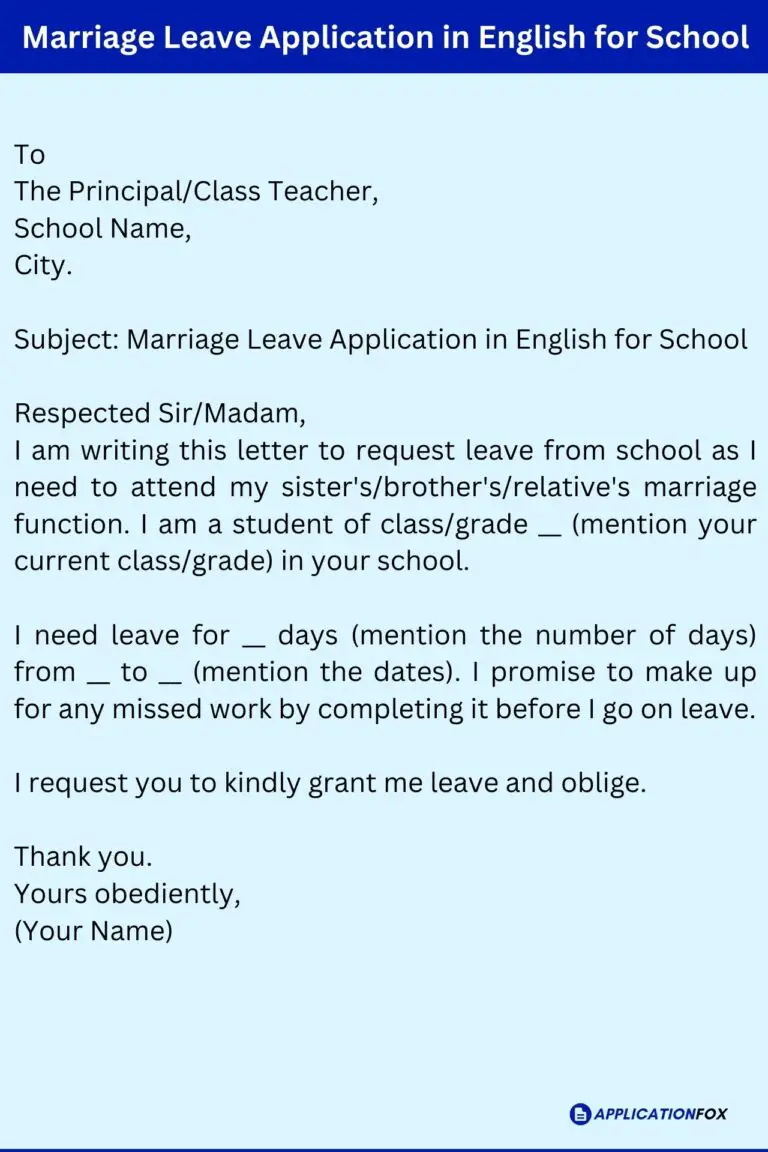 (13 Samples) Application for leave in School for Marriage