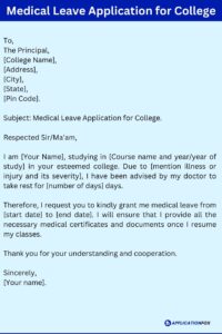 (9 Samples) Leave Application for College