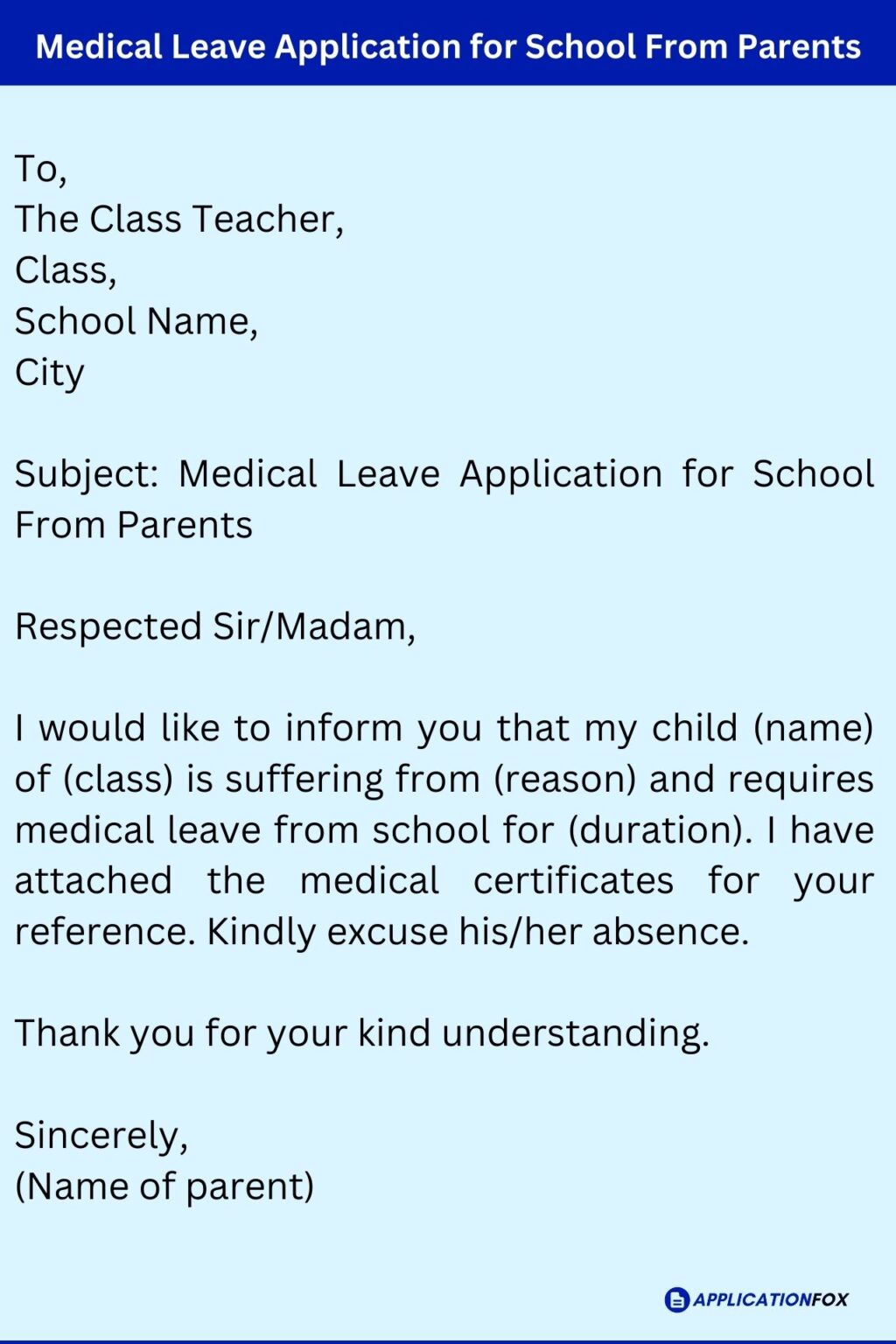 (5 Samples) Medical Leave Application for School