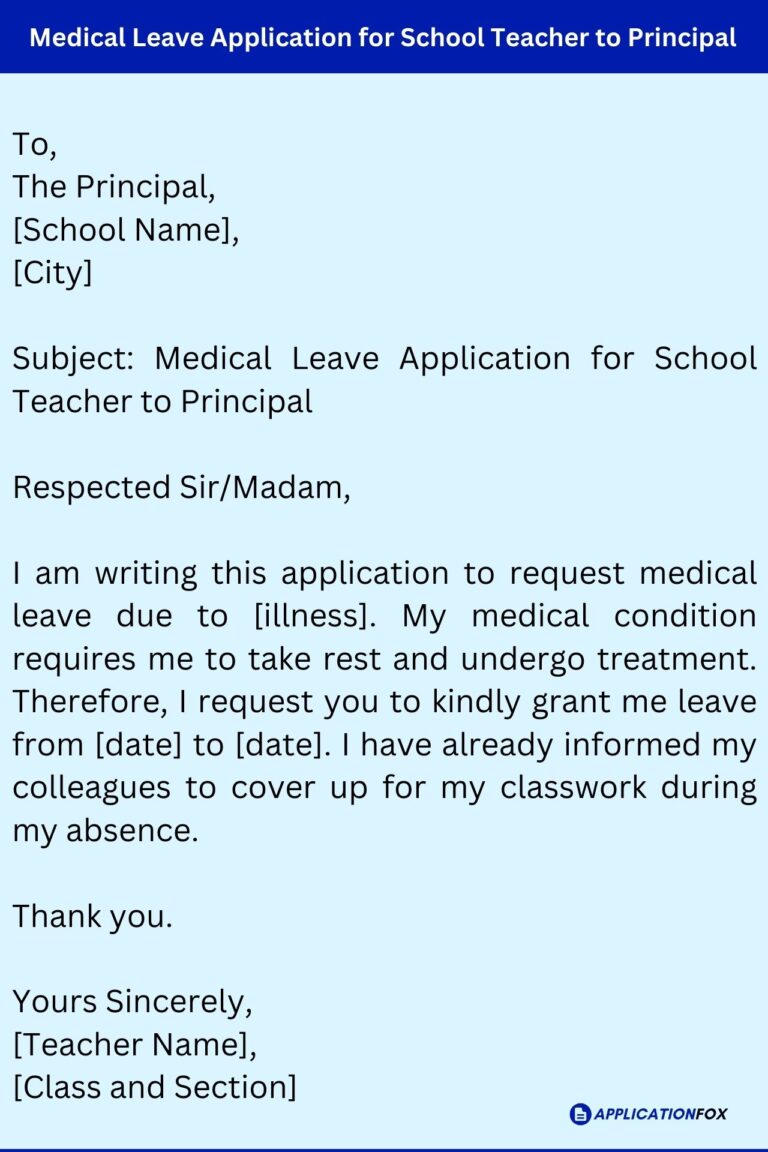 (13 Samples) Leave Application for School Teacher to Principa