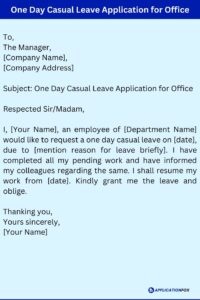 (5+ Samples) One Day Casual Leave Application