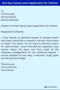 (5+ Samples) One Day Casual Leave Application