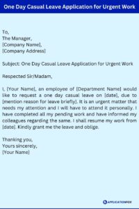 (5+ Samples) One Day Casual Leave Application