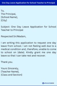 (13 Samples) Leave Application for School Teacher to Principa
