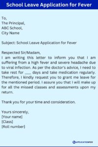 (9 Samples) Leave Application for Fever