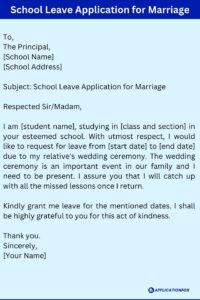 (3+ Samples) Marriage Leave Application for School