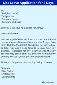 (9 Samples) Leave Application for 2 Days
